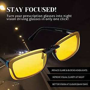 BLUE CUT Clip on Polarized Night Vision, Driving Sunglasses UV 400 Blocker To Wear Over Prescription Glasses