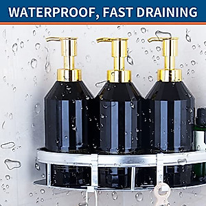 Corner Shower Caddy, Bathroom Corner Shower Shelfs, 2-Pack Adhesive Wall Mounted Shower Rack, Rustproof Space aluminum Bath Storage Shower Organizers with 4 Movable Hooks, No Drilling(Snow Silver)