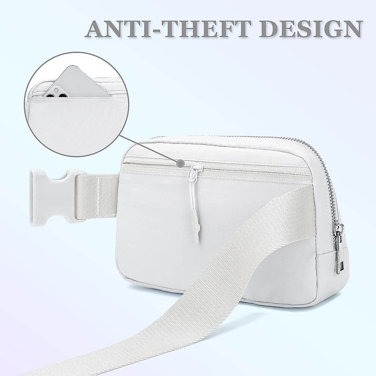 HVJCEZ Belt Bag for Women Men, Fashion Crossbody Fanny Packs Waterproof Mini Waist Bag Bum Bag with Adjustable Strap for Running, Hiking, Walking and Travel White