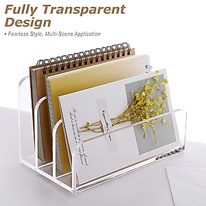 SANRUI Acrylic File Mail Desktop Organizer Sorters,3 Compartments Laddered Clear Desk Letter Organizer Office Document Sorter,Multifunction Envelope Folder Racks Holders for Office,Home, School
