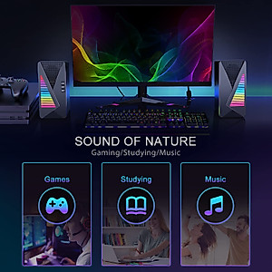 Computer Speakers, Dynamic RGB Desktop Speakers, Support Stereo Bluetooth 5.0 and Wired, Speakers for PC, Laptop/Phone/Ipad and Game Machine, USB Powered with 3.5mm Cable (CO708)