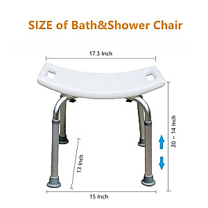 Bath Shower Safety Chair Seat with Bath Brush, Adjustable and Anti-Slip Bench Bathtub Stool for Elderly or Seniors (WhiteShowerChair-BathBrush)