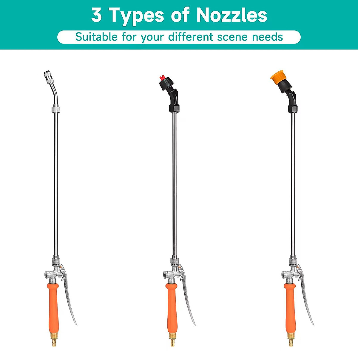 All Metal Sprayer Wand with 3 Types of Nozzles, Fan Nozzle Replacement Sprayer Wand, Stainless Steel Sprayer Wand with 1/4" & 3/8" Brass Barb and 2 Hose Clamps (3 Nozzles 29 Inches Sprayer Wand)