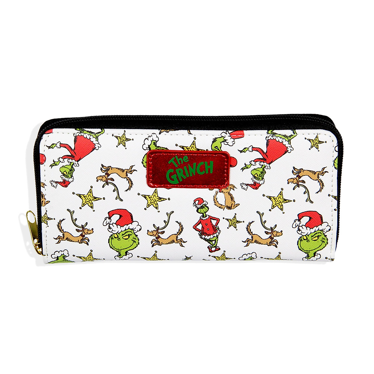 Bioworld How The Grinch Stole Christmas Grinch And Max faux Saffianno Leather Zip Closure Wallet