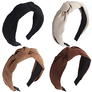 Lvyeer 4 Pack Knotted Headbands for Women Suede Headbands Fashion Knot Headbands Non Slip Hairband Workout Yoga for Women and Girls (4 Pack-A)