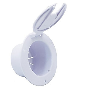 X-Haibei RV Cable Hatch, Round Trailer Camper Electric Power Cord Cable Hatch Cover for 30/50 Amp Cord, Fits 3-3/8 inch Dia. Hole, White Flip Up Cover