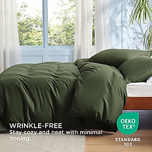 Bedsure Olive Green Duvet Cover King Size - Polyester & Rayon Derived from Bamboo Cooling King Duvet Cover Set, 3 Pieces, 1 Zipper Closure Duvet Cover (104"x90") & 2 Pillow Shams, No Comforter