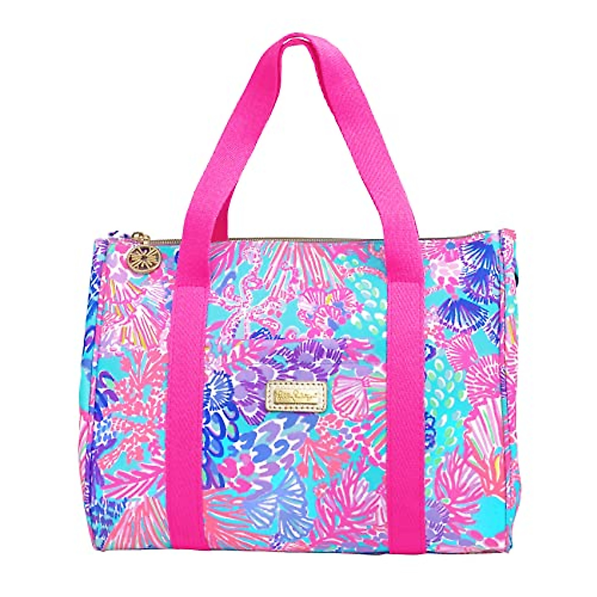 Lilly Pulitzer Thermal Insulated Lunch Cooler Large Capacity, Women's Lunch Bag with Storage Pocket and Shoulder Straps, Splendor in the Sand