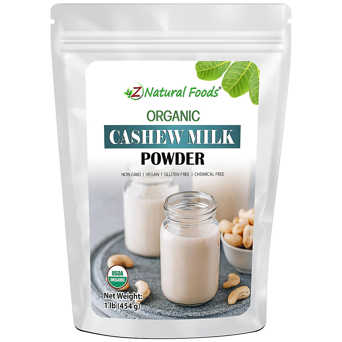 Z Natural Foods Cashew Milk Powder, Cashew Milk for Healthy Heart, Bones, and Skin, Ideal for Tea, Smoothies, and Recipes, High in Fiber, Non-GMO, Vegan, Gluten-Free, Kosher, 1 lb.