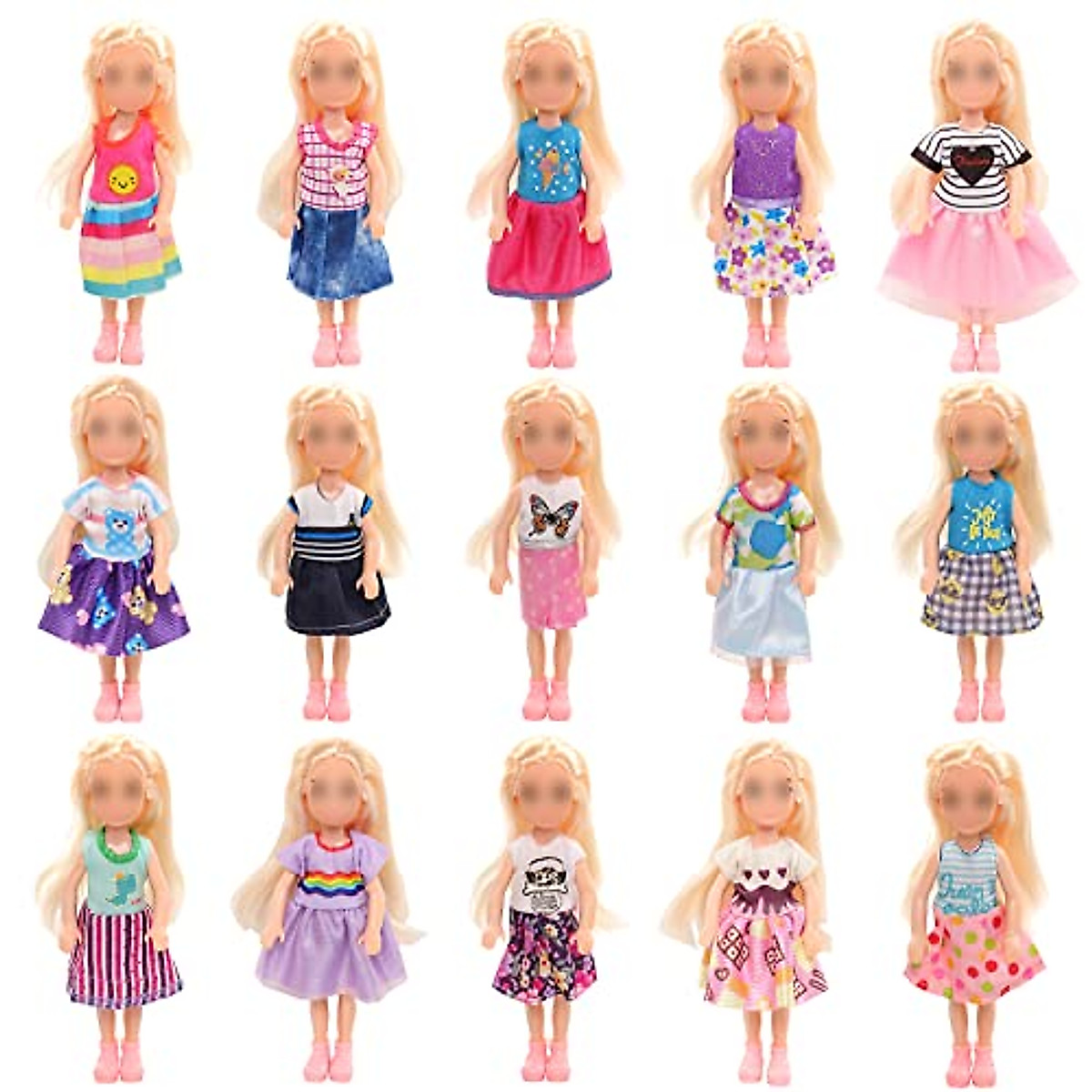 Joyfun 7 Pcs 6 Inch Girl Doll Clothes 3 Pieces Dress, 2 Pieces Outfits and 2 pcs Shoes for 11.5 Inch Girl's Sister 6" Doll