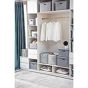 AlphaHome Large Storage Bins with Lids [3 Pack], Foldable Linen Fabric Large Storage Baskets for Organising Clothes and Toys(Glaucous Grey, Large - 15.4 x 10.6 x 9.8)