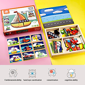 wskvoker 85-Pieces Magnetic Puzzle Drawing Board,Preschool Educational Learning Toys Set for 3 4 5 Year Old Boys Girls,Transportation Cognition Puzzles Travel Toy with Organize Box.