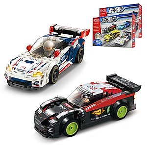 GUDI Speed Champion Race Car Building Kit for Boys 6-12, Pack of 2 STEM Building Toys with Driver Minifigures and Racing Sticker, Easy Assemble Ghost and Knight Car Building Blocks Set