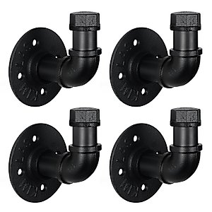 HouseAid Industrial Iron Pipe Towel Hook Holder, Farmhouse Rustic Robe Hook for Bathroom, Vintage Style Clothes Hook Hanger, Wall Mounted, Matte Black (4 Pack)