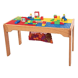 Fun Builder Table-Compatible with DUPLO® Brand Blocks-Built in Storage 32" x 16" Built in Block Storage-Made in USA-Premium Fully Assembled Wood Frame with Wood Legs-Ages 5 and Younger