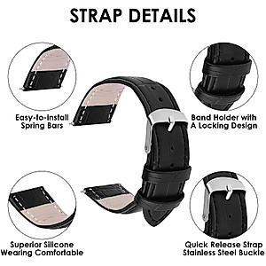 TIESOME Quick Release Leather Watch Bands, Replacement Leather Watch Strap for Men Women - 18mm 20mm 22mm (22mm, Black)