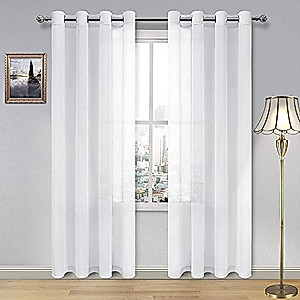 DWCN White Sheer Curtains Linen Look Semi Transparent Voile Grommet Curtains for Living Dining Room Drapes 52 x 84 Inch Long, Set of 2 Panels