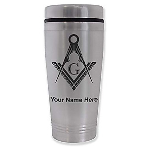 LaserGram 16oz Commuter Mug, Freemason Symbol, Personalized Engraving Included
