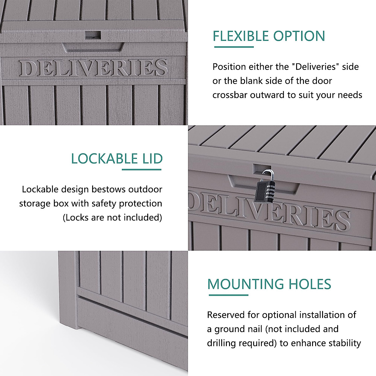 ROJIK Deck Box - Weatherproof Outdoor Package Delivery Box, Lockable Storage Container for Porch, Large Double-Wall Resin Deck Box - Securely Store Incoming Packages