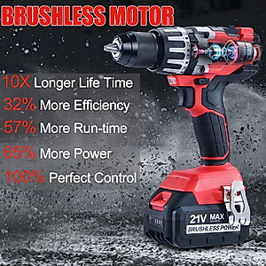 AOBEN 21V Cordless Hammer Drill, High Torque 1200 In-lbs, 1/2-Inch Power Hammer Drill Brushless, with 4.0Ah Li-ion Battery and Charger, Auxiliary Handle, Variable Speed