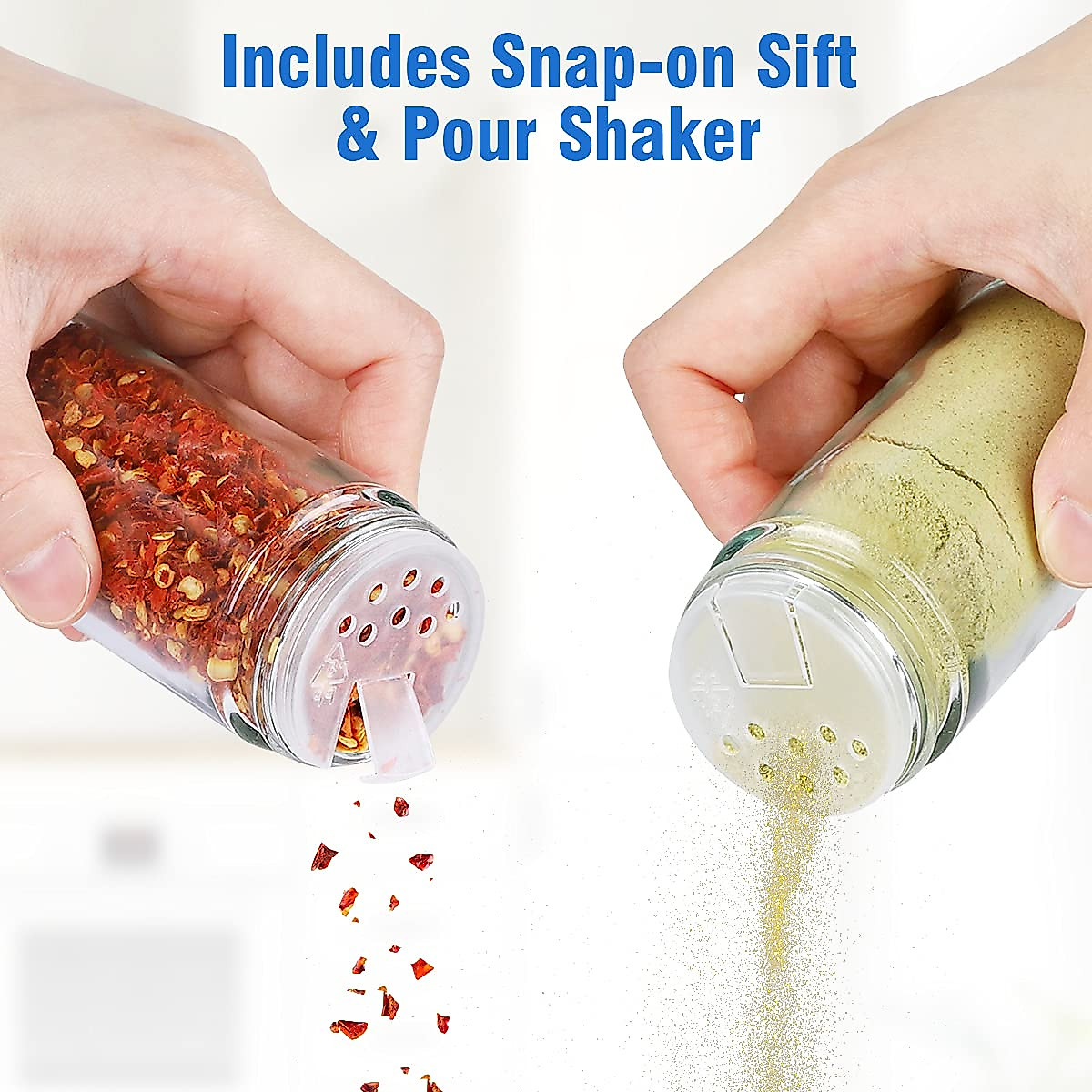 Spice Rack Organizer with Jars for Cabinet (20Pcs) Revolving/Rotating Seasoning Organizer, Stainless Steel/Wooden Countertop Rack Tower Organizer for Kitchen Pantry with Reusable Labels/Funnel/Brushes