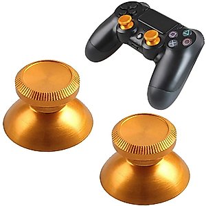 2PCS Aluminum Metal Analog Joystick Thumbstick Rocker Mushroom Caps Button for PS4 Xbox One Replacement (Gold)