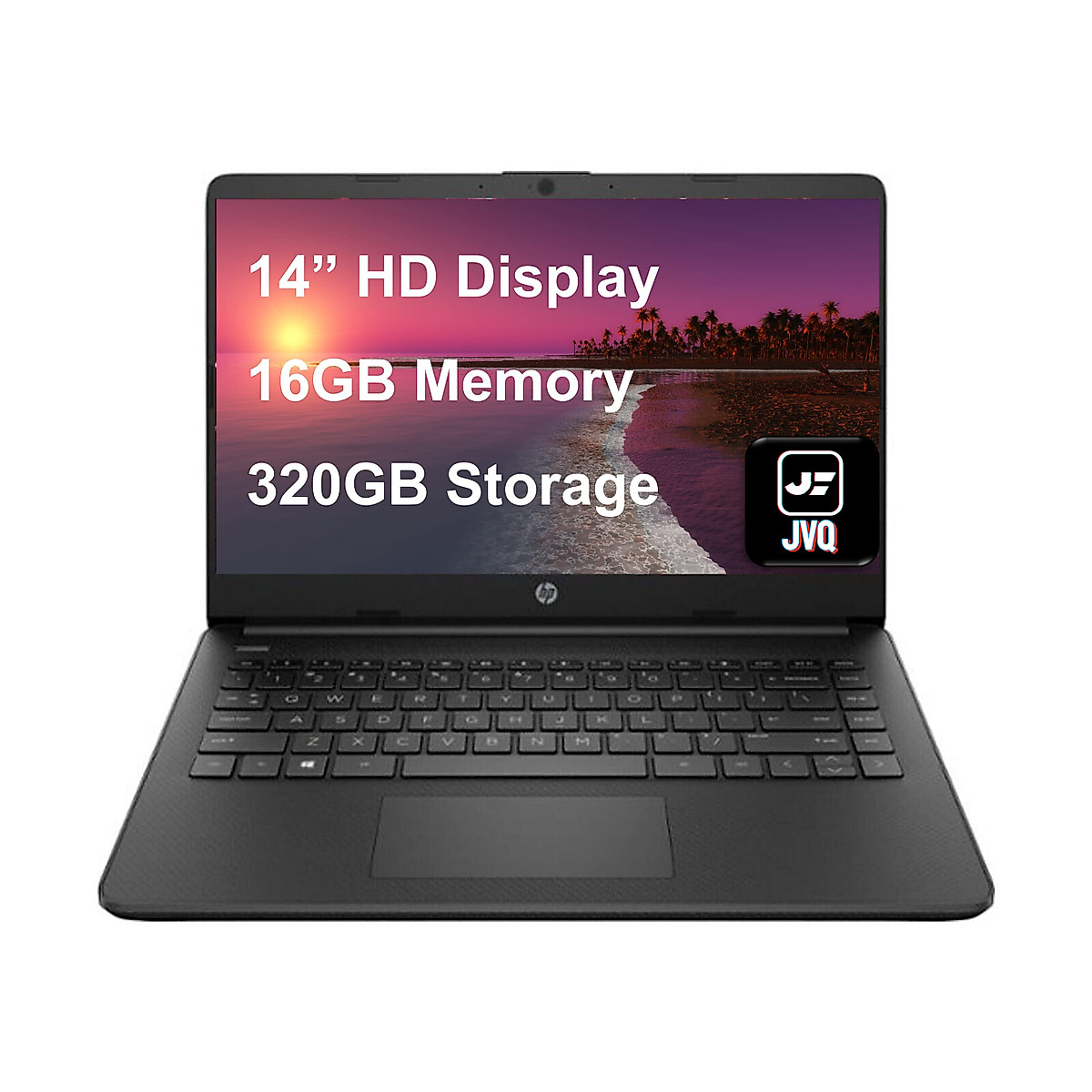HP Stream Laptop, 14" HD Display, Intel Celeron N4120 Processor, 16GB Memory, 320GB Storage (64GB eMMC + 256GB Micro SD), Webcam, HDMI, Wi-Fi, USB-C, Windows 11 Home, Jet Black, JVQ MP