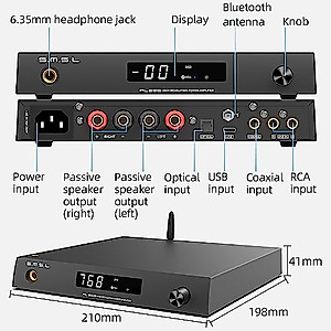 S.M.S.L AL200 Stereo Integrated Amplifier, 2-Channel Class D Audio Headphone Amp, MA5332MS Chip XMOS XU-316 MQA DSD Native 256, RCA/Bluetooth/USB/Coaxial/Optical Input with IR Remote Control