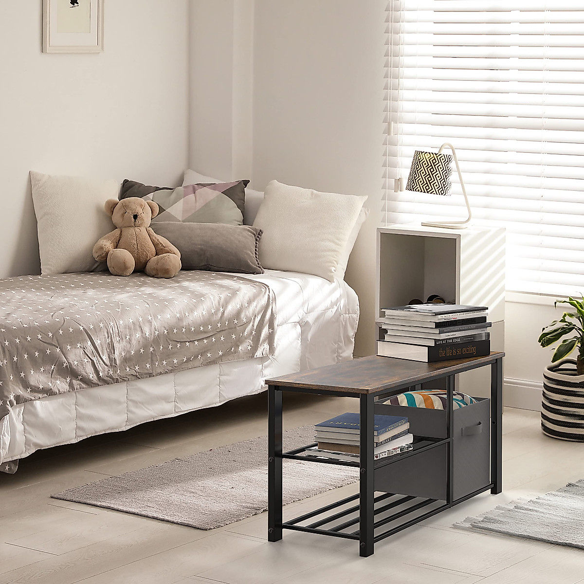 Simple Houseware 2 Tier Wood Top Shoes Bench, Rustic Brown