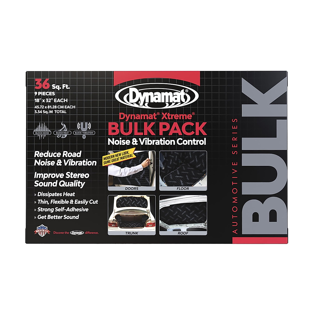 ﻿Dynamat Xtreme Sound Deadening Car Insulation Bulk Pack – Noise Dampening Kit for Floor, Doors, Panels, Hood, Engine or Trunk – Easy Self Adhesive Install – 9 Sheets 18”x32” Each, 36 sq ft total