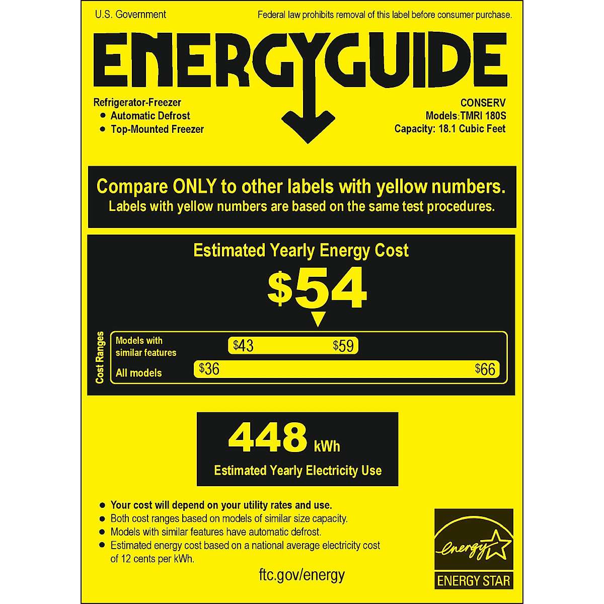 Conserv 30in Apartment Refrigerator 18cf Top Mount w/AUTO ICE Maker E-Star 110V