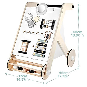 Beright Wooden Baby Walker with Roller, Push and Pull Learning Activity Walker, Multi-Functional Kids’ Activity Toy, Multiple Activities Center, Develops Motor Skills & Stimulates Creativity