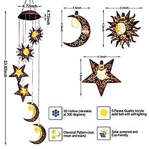 Solar Wind Chimes for Outside Sun Moon Star Hanging Decor Outdoor Memorial Sympathy Wind Chimes for Garden Patio Balcony Birthday Women Mom Grandmom Gifts from Daughter
