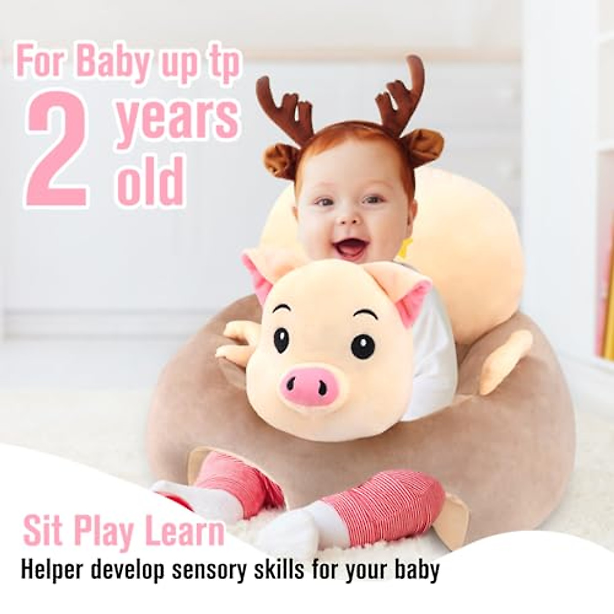 RoamReady Toddler Infant Baby Chairs for Sitting Up 3-6-12 Months, Infant Support Floor Seats for Babies Comfy Plush Stable Newborn Learn to Sit Up Chair Gift(Piggy)