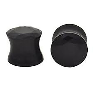 Black Glass Cut Diamond Organic Double-sided Flare Gauges/plugs/Tunnels 2 Piece (1 Pair) (0G (8MM)) (B/6/2/79)
