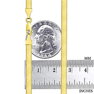 Nuragold 14k Yellow Gold 4mm Solid Herringbone Silky Flat High Polish Chain Necklace, Womens Lobster Clasp 14" 16" 18" 20" 22" 24"
