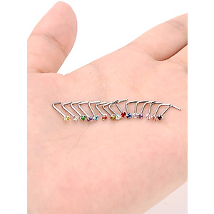 15 Pieces 20 Gauge L Shaped Nose Ring Curved Nose Stud Bend Bar Piercing Jewellery, 15 Colors