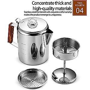 Keenature Camping Percolator Coffee Pot 9 Cups Espresso Coffee Pot for Camping with Strainer Wooden Handle Stainless Steel 15 filter Papers