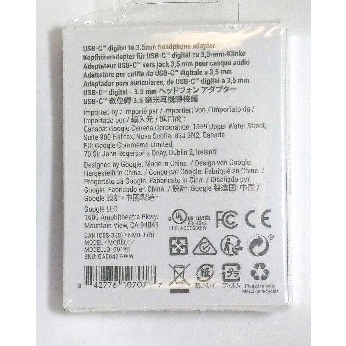 Google USB Type C to 3.5mm Headphone Adapter Pixel, XL, Pixel 2, XL, Pixel 3, Pixel 3XL, Other USB Type-C Phones - White