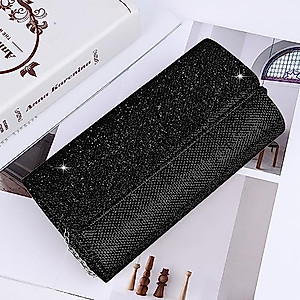 OSDUE Evening Bag Clutch Purses for Women, Glitter Bags, Sparkling Envelope Evening Bag with Detachable Chain, for Prom Wedding Party Banquet Date (Black)