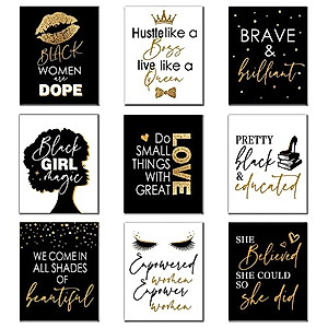 Inspirational Wall Décor Teen Black Girls Bedroom Décor Makeup Lash Lips Wall Art Poster, Motivational Design for African Women Bathroom Beauty Salon Room Spa Decor, 8 x 10 Inch, Unframed