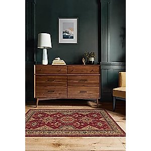 RUGGABLE Cambria Washable Rug - Perfect Vintage Area Rug for Living Room Bedroom Kitchen - Pet & Child Friendly - Stain & Water Resistant - Ruby 3'x5' (Standard Pad)