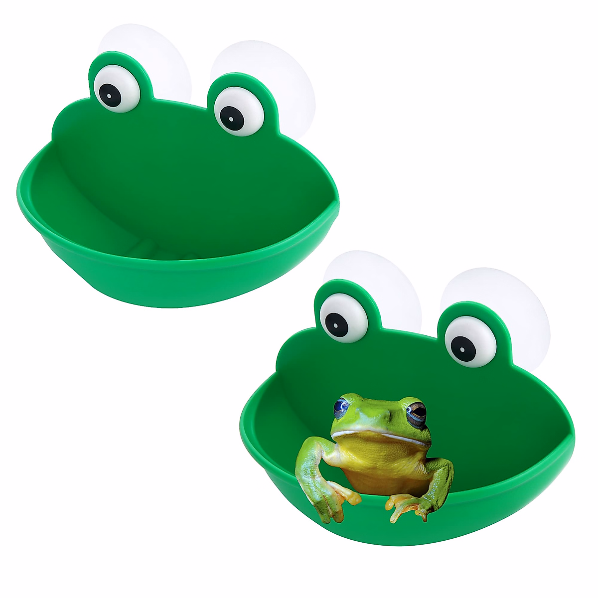 Pensino Frog Habitat Frog Dish Holder with Suction Cup, Frog Terrarium Cute Fish Tank Decoration for Tree Frog Toad Tadpole Small Aquatic Animal(2PC)