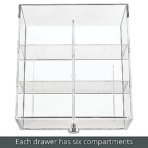 mDesign Plastic Wide Kitchen Pantry, Cabinet, Countertop Organizer Storage Station with 3 Drawers for Coffee, Tea, Sugar Packets, Sweeteners, Creamers, Drink Pods, Packets; 18 Sections, 2 Pack - Clear