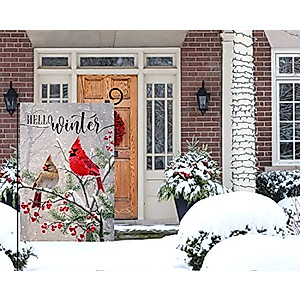 Winter Cardinal Bird Garden Flag 12x18 Vertical Double Sided Farmhouse Trees Snow Christmas Holiday Outside Decorations Burlap Yard Flag BW233