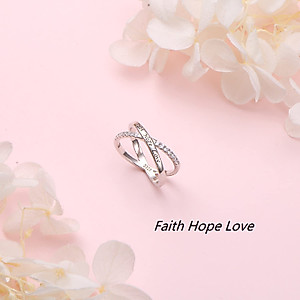 Cross Rings for Women Sterling Silver Faith Hope Love Rings Engagement Inspirational Jewelry Wedding Band Ring Size 8