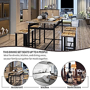 Dining Table Set for 4, 5 Pieces Kitchen Table and Chairs for Small Spaces, Bar Table and Chairs Set, Person Counter Height Table Set with 4 Chairs for Pub Dinner Breakfast(Distressed Brown)