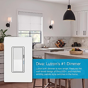 Lutron Diva Smart Dimmer Switch Starter Kit for Caséta Smart Lighting, with Smart Hub, Pico Remote, No Neutral Wire Required, DVRF-BDG-1D, White