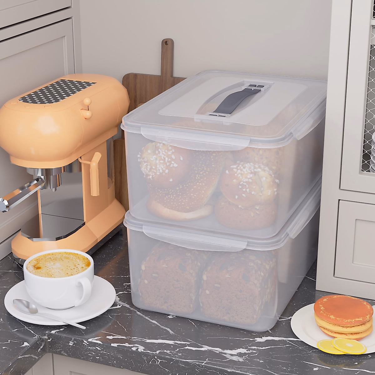 Julyeen 6 Packs Large Plastic Airtight Rectangular Food Storage Container, 15L/33 Lbs, Kitchen Pantry Dry Food Cat/Dog Food Storage Containers Set, Proof Dough Containers, Bread Box