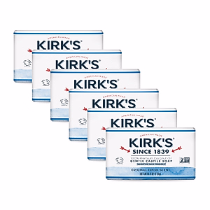 Kirk's Castile Bar Soap for Men, Women & Children - Made With Premium Coconut Oil, Sensitive Skin Formula, Vegan, Non GMO, Original Fresh Scent, 4 oz. Bars, 6 Pack